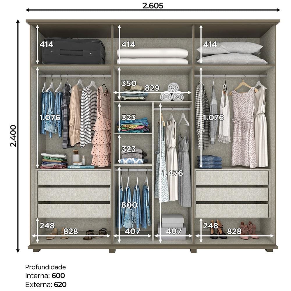 Guarda-Roupa Henn Elenco com 6 Portas e 6 Gavetas