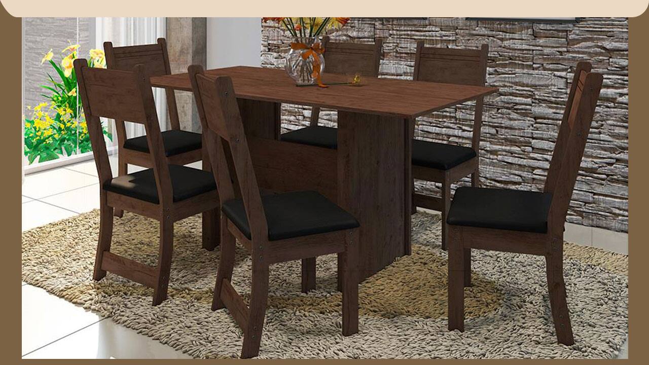 Mesa de Jantar Indekes Pequi com 6 Cadeiras | Ponto Mesa de Jantar Indekes Pequi com 6 Cadeiras | Ponto