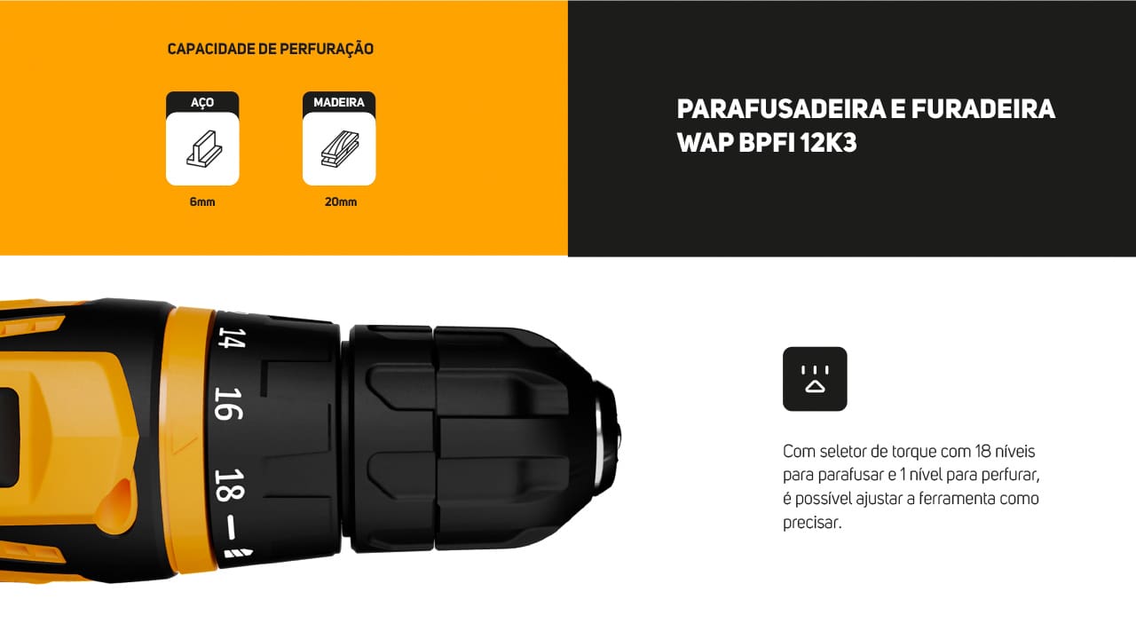 Parafusadeira e Furadeira WAP BPF 12K3 Carregador | Ponto