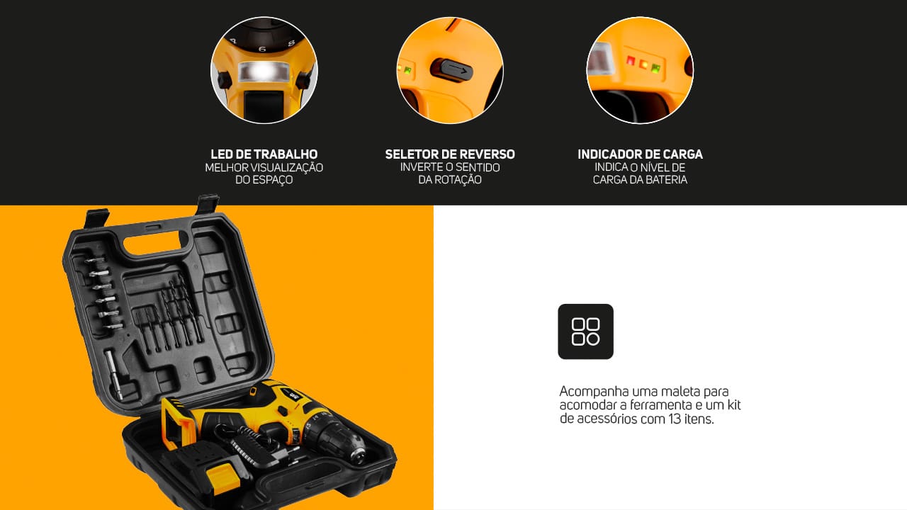 Parafusadeira e Furadeira WAP BPF 12K3 Carregador | Ponto