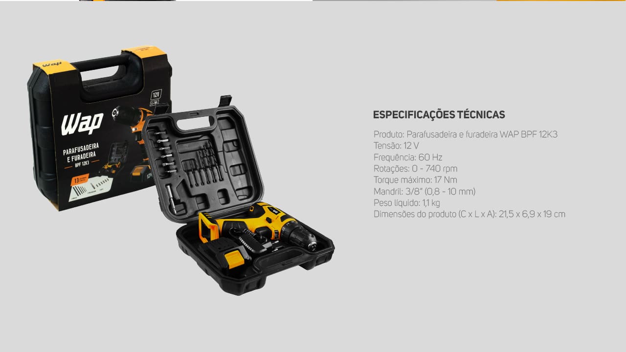 Parafusadeira e Furadeira WAP BPF 12K3 Carregador | Ponto
