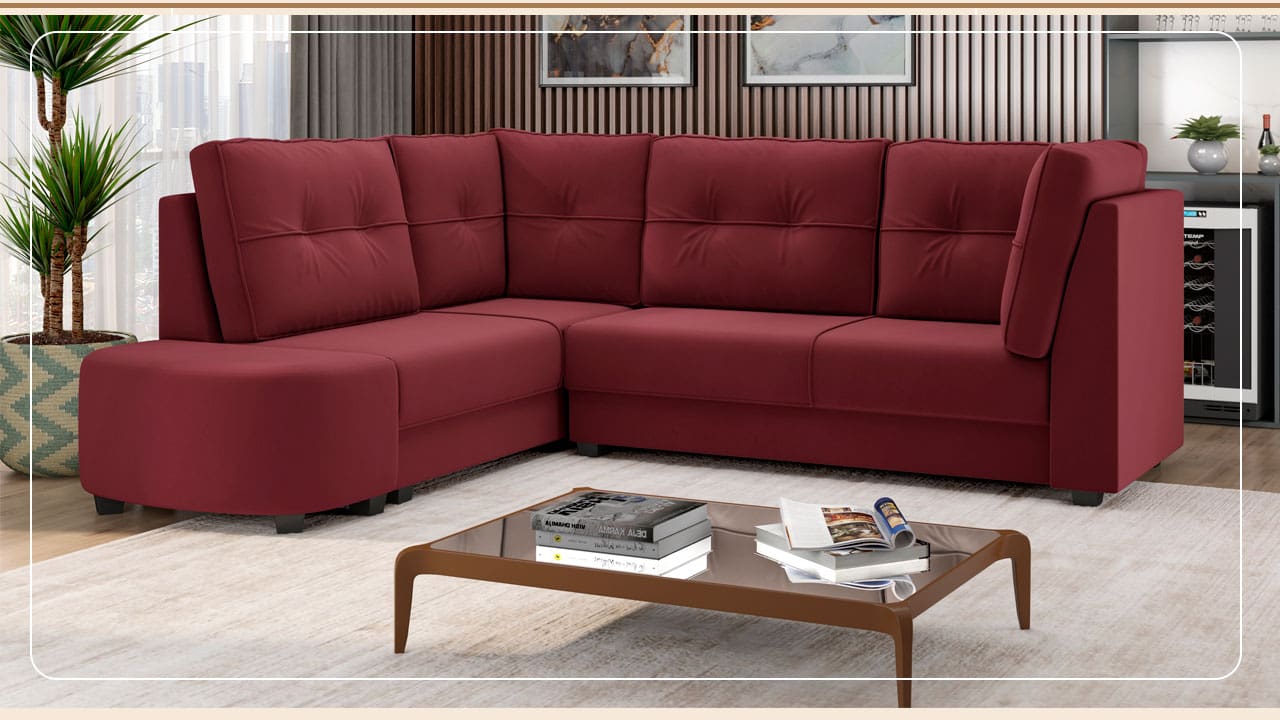 Sofá de Canto Luizzi Pompeu Reversível com Puff | Extra