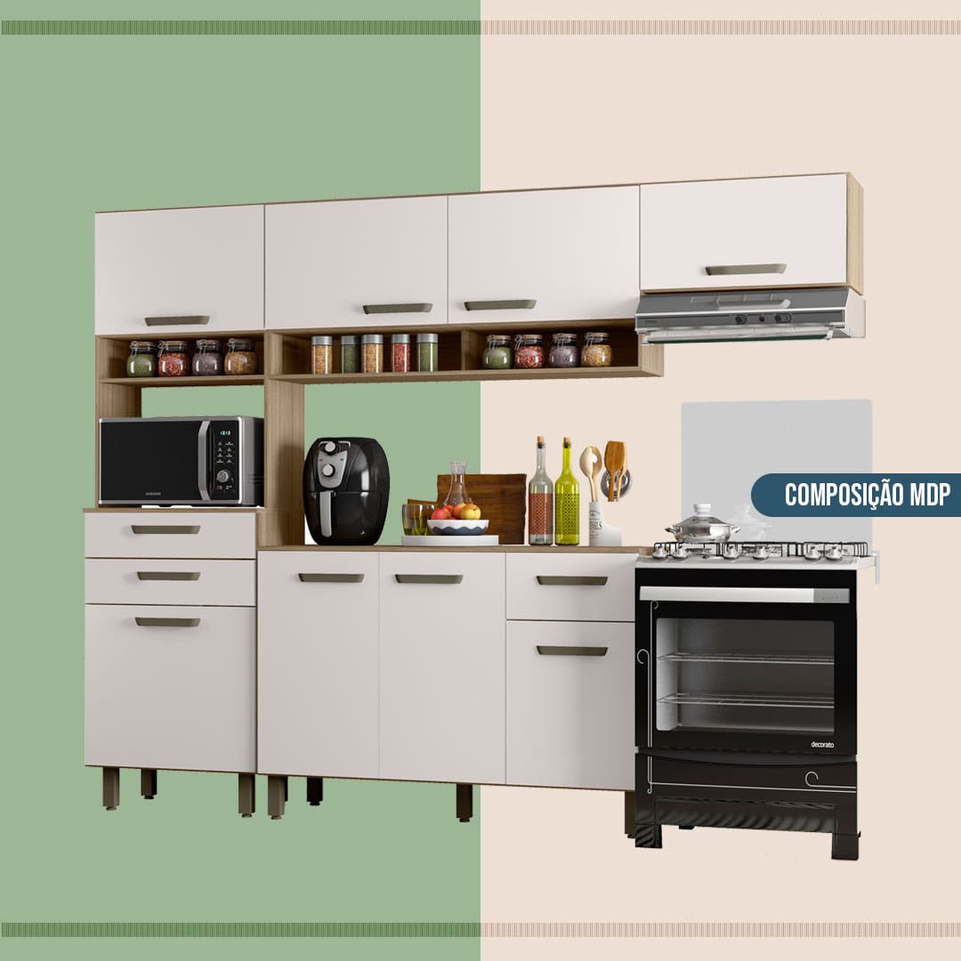 Cozinha Completa Poliman Siena com 8 Portas, 3 Gavetas | Casas Bahia