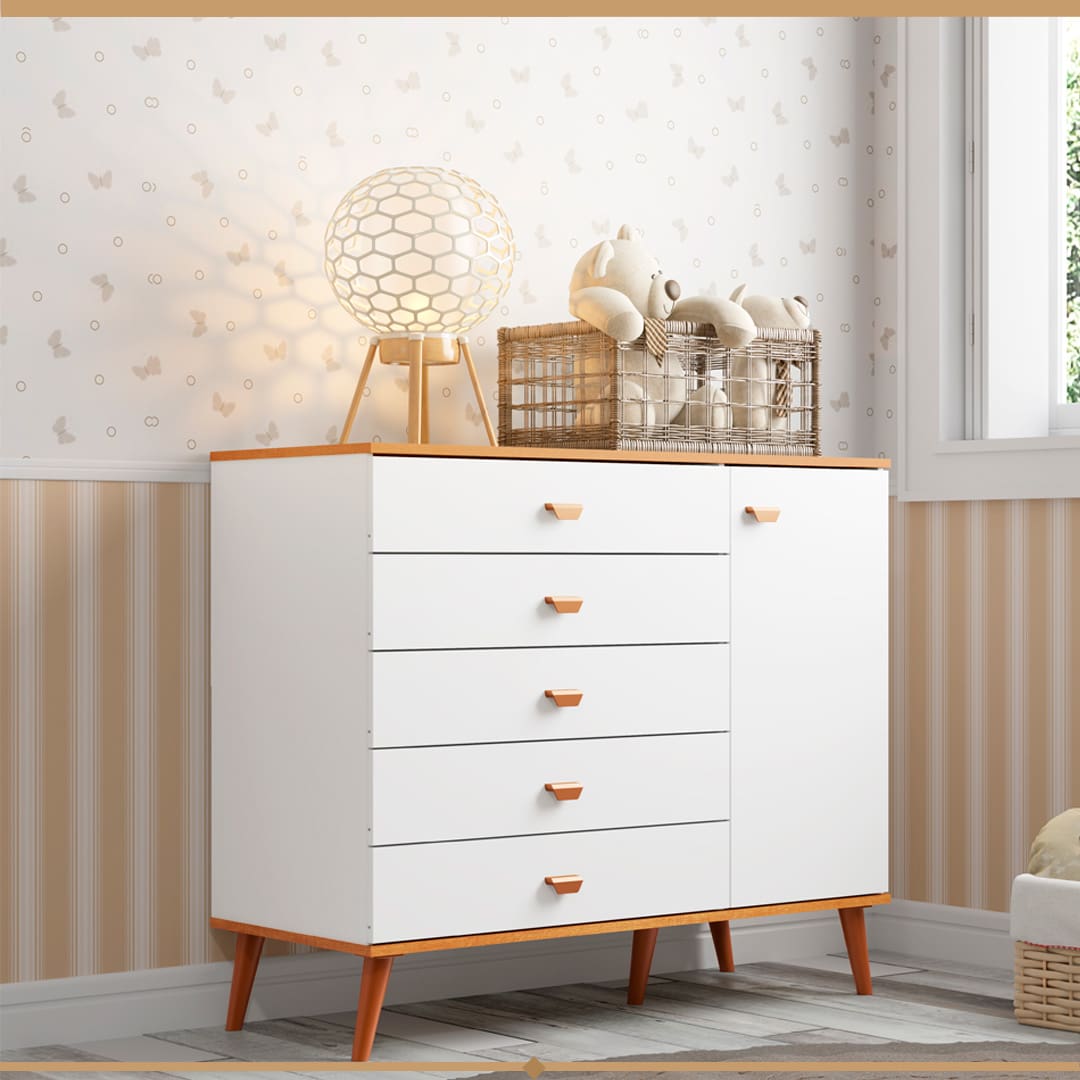 Cômoda Infantil Bartira Ternura com 5 Gavetas e 1 Porta | Ponto