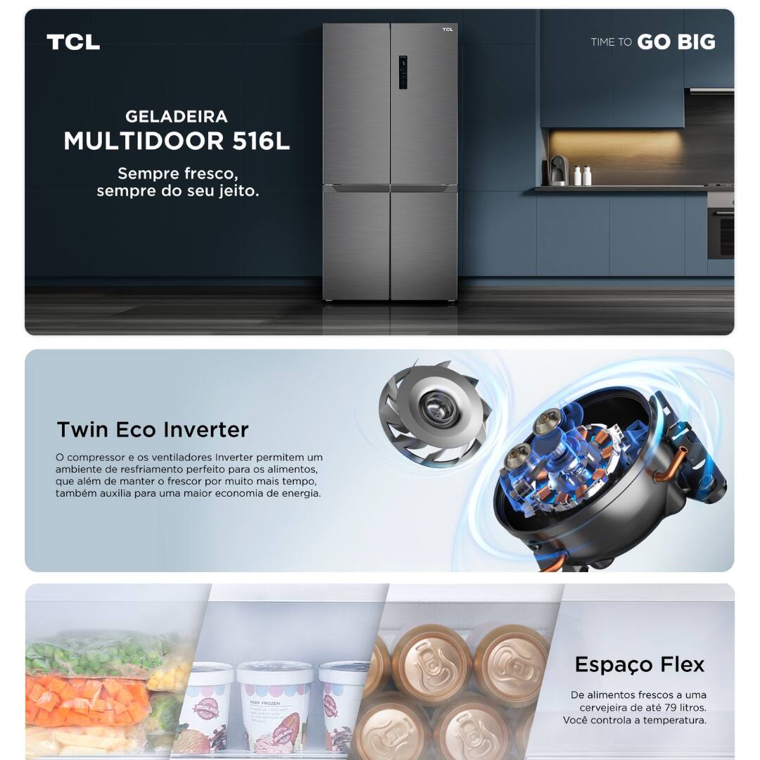 Geladeira TCL Multidoor C516CDN Inverter Frost | Ponto