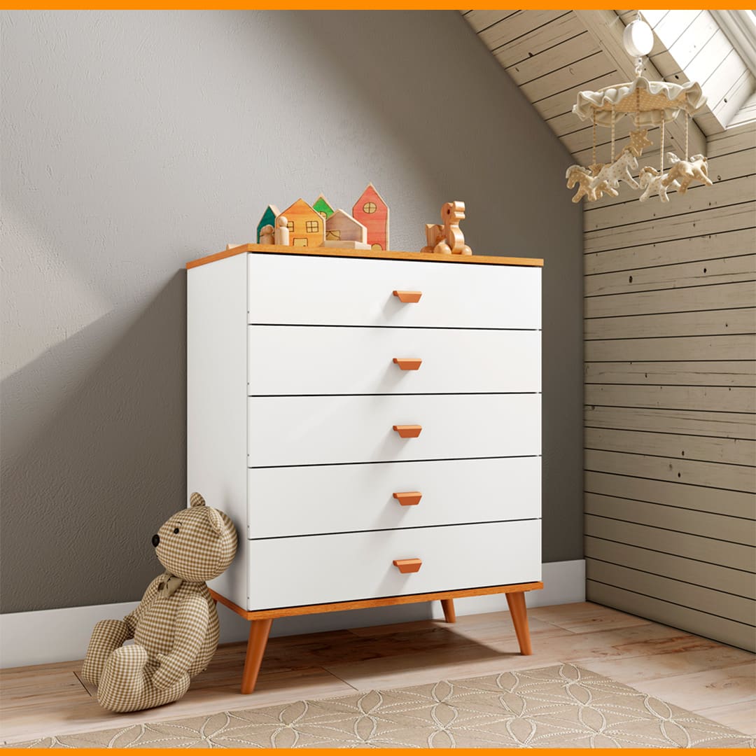 Cômoda Infantil Bartira Ternura com 5 Gavetas - 70,8cm | Ponto
