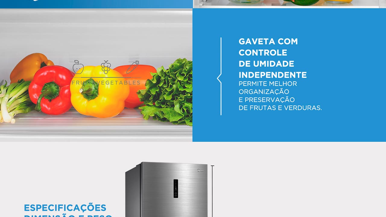 Geladeira Midea MD-RT580MTA Frost Free Inox | Ponto