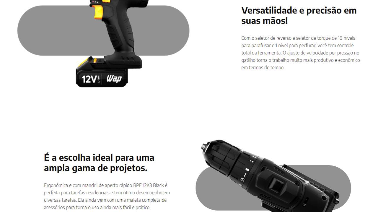 Parafusadeira e Furadeira Wap BPF 12K3 Black | Extra