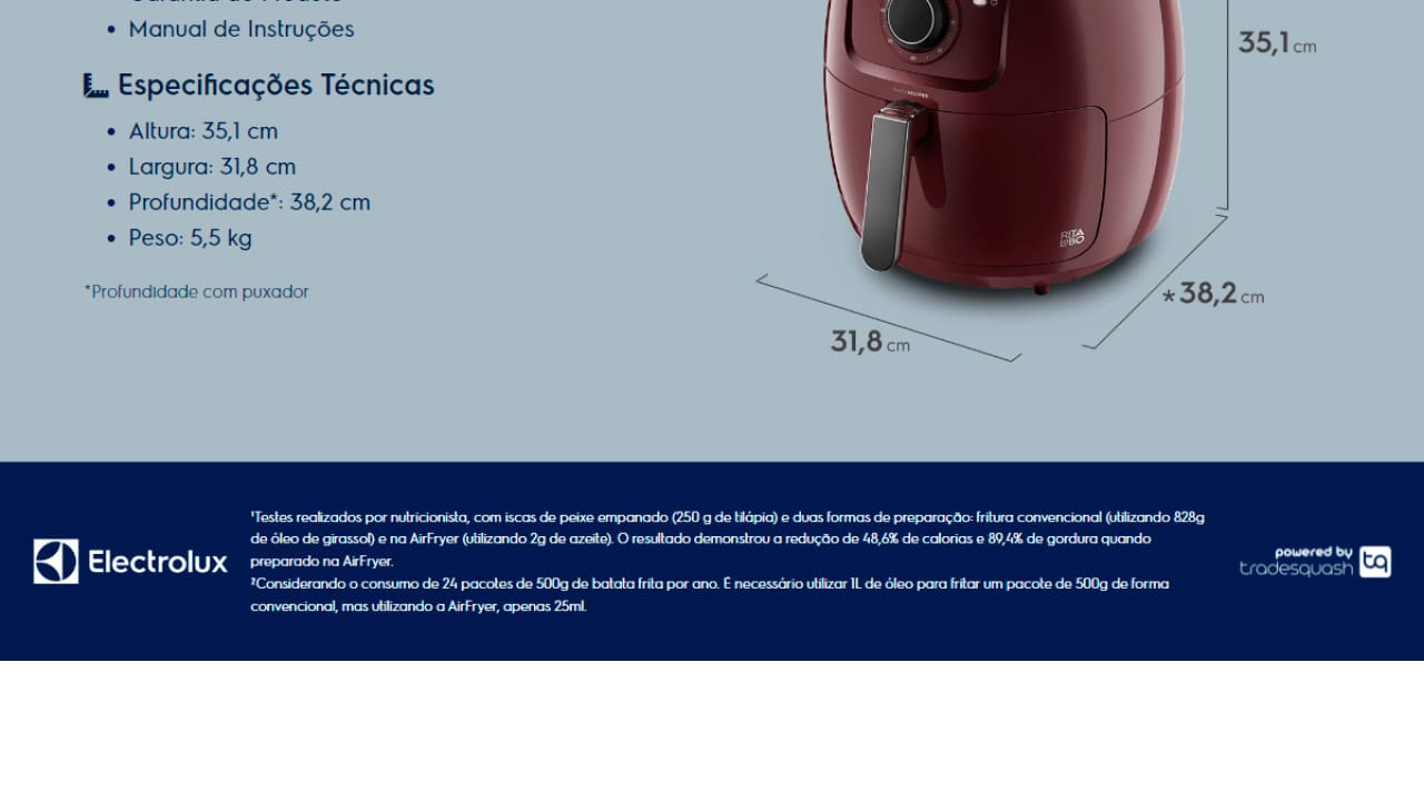 Fritadeira Elétrica Sem Óleo Air Fryer Electrolux | Ponto