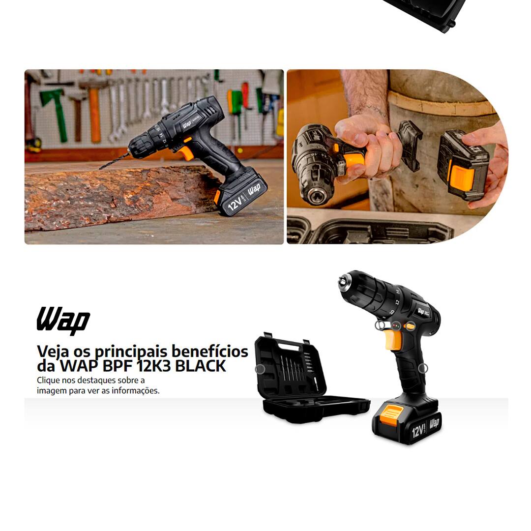 Parafusadeira e Furadeira Wap BPF 12K3 Black | Ponto