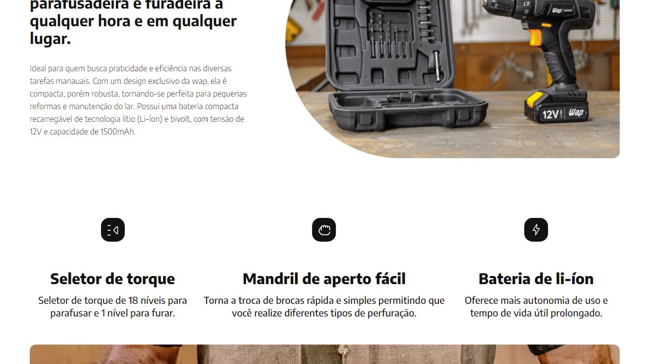 Parafusadeira e Furadeira Wap BPF 12K3 Black | Ponto