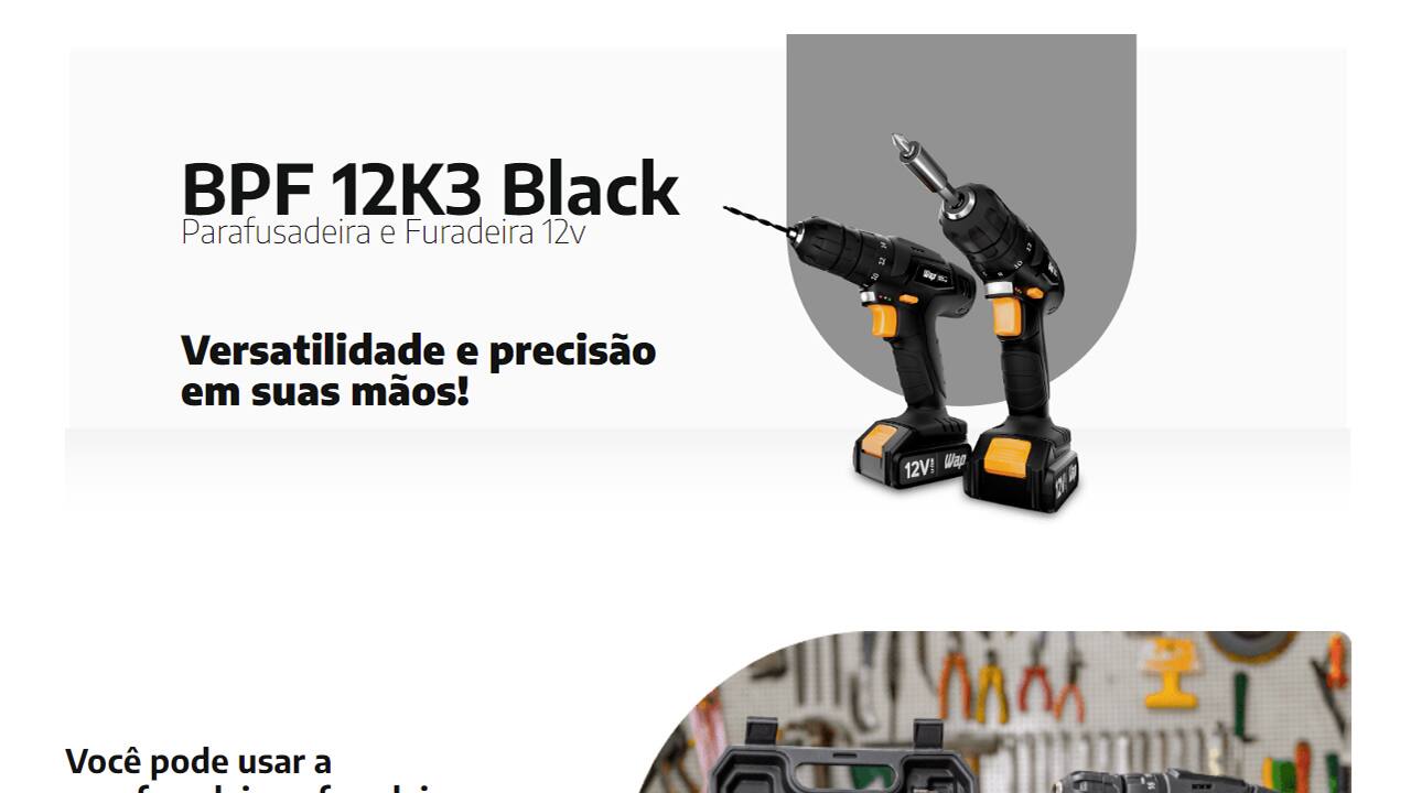 Parafusadeira e Furadeira Wap BPF 12K3 Black | Ponto