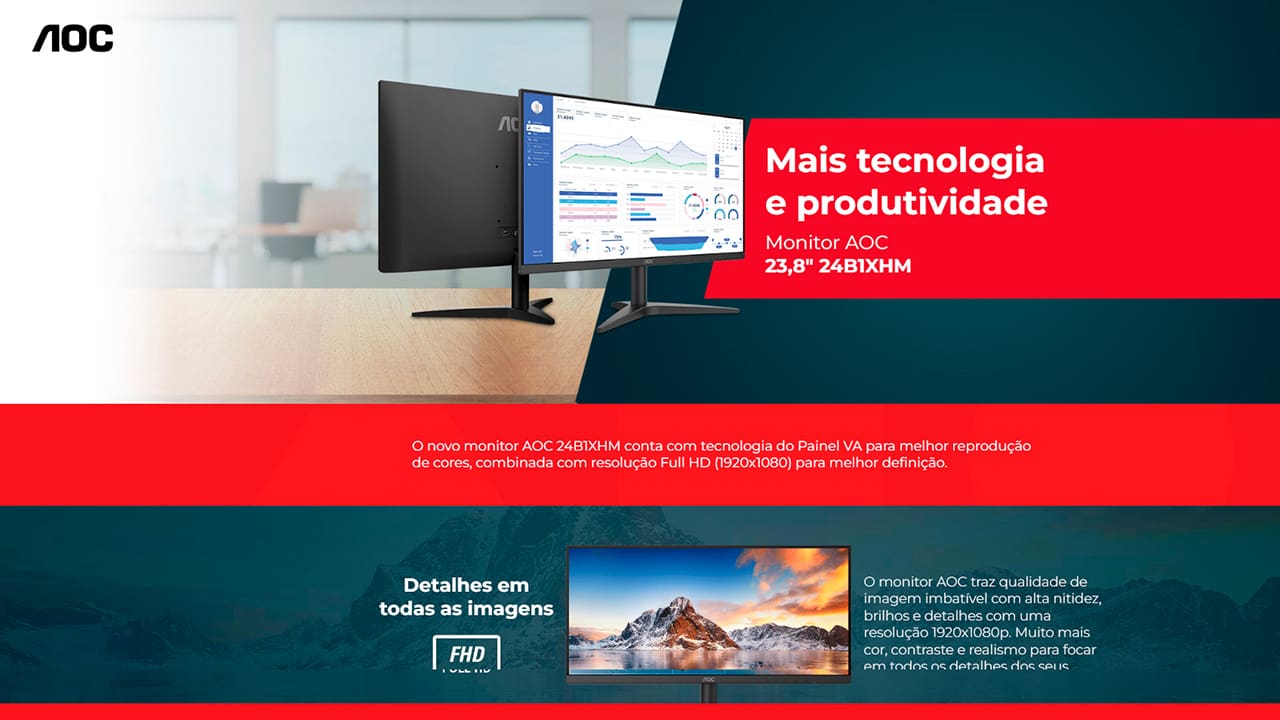 Monitor 23,8" AOC 24B1XHM Widescreen Full | Extra