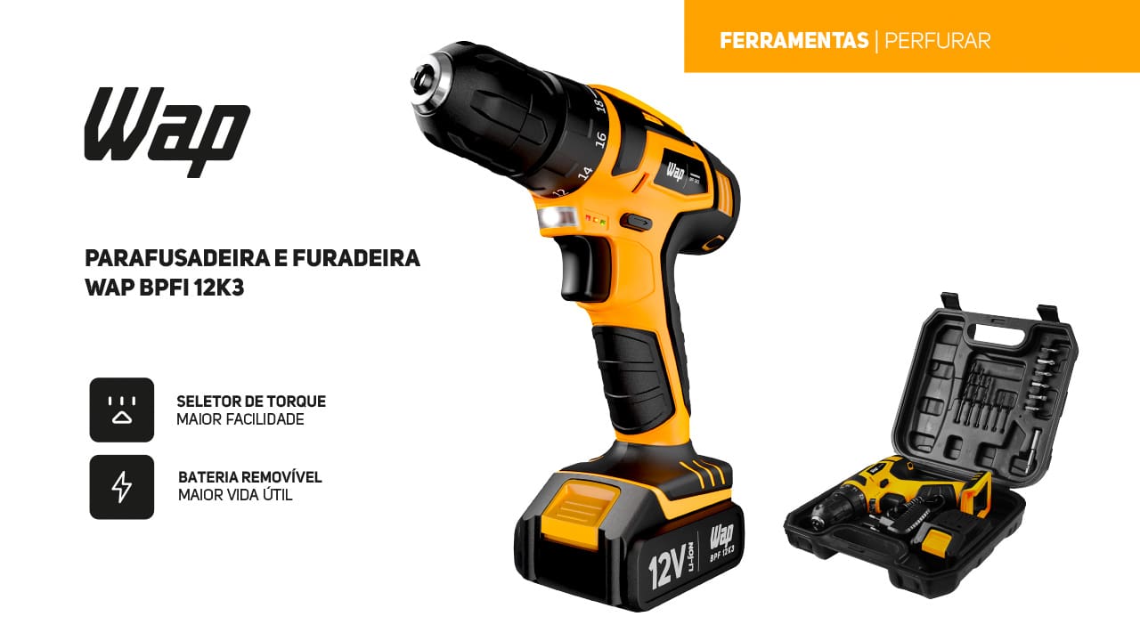 Parafusadeira e Furadeira WAP BPF 12K3 Carregador | Extra