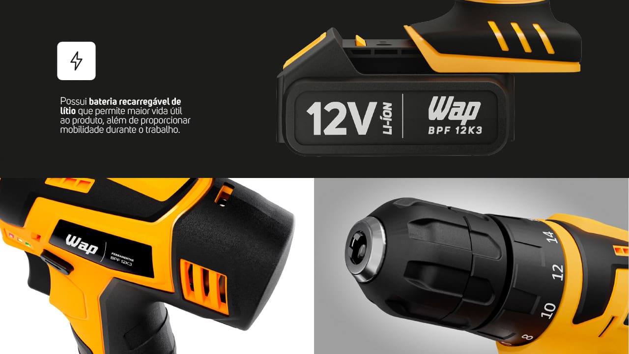 Parafusadeira e Furadeira WAP BPF 12K3 Carregador | Extra