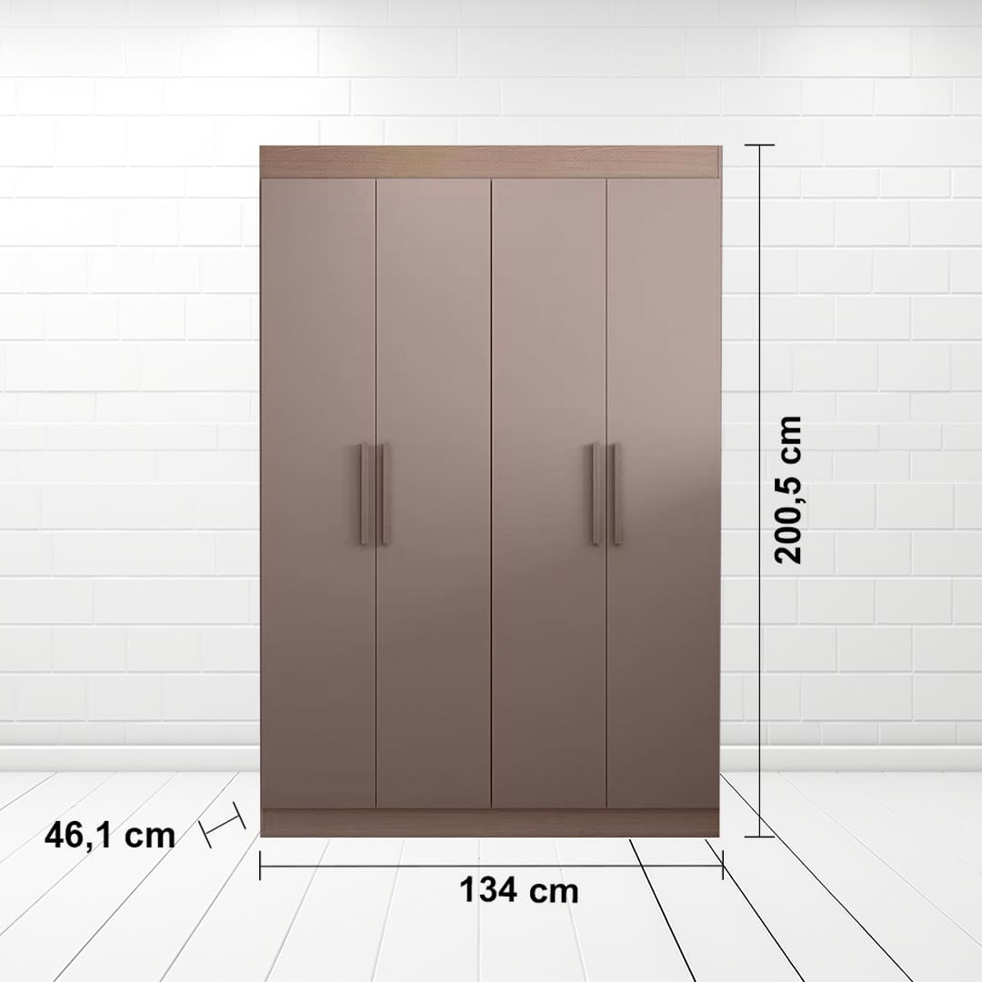 Guarda-Roupa Bartira Ville com 4 Portas, 2 Gavetas e 2 Prateleiras | Ponto