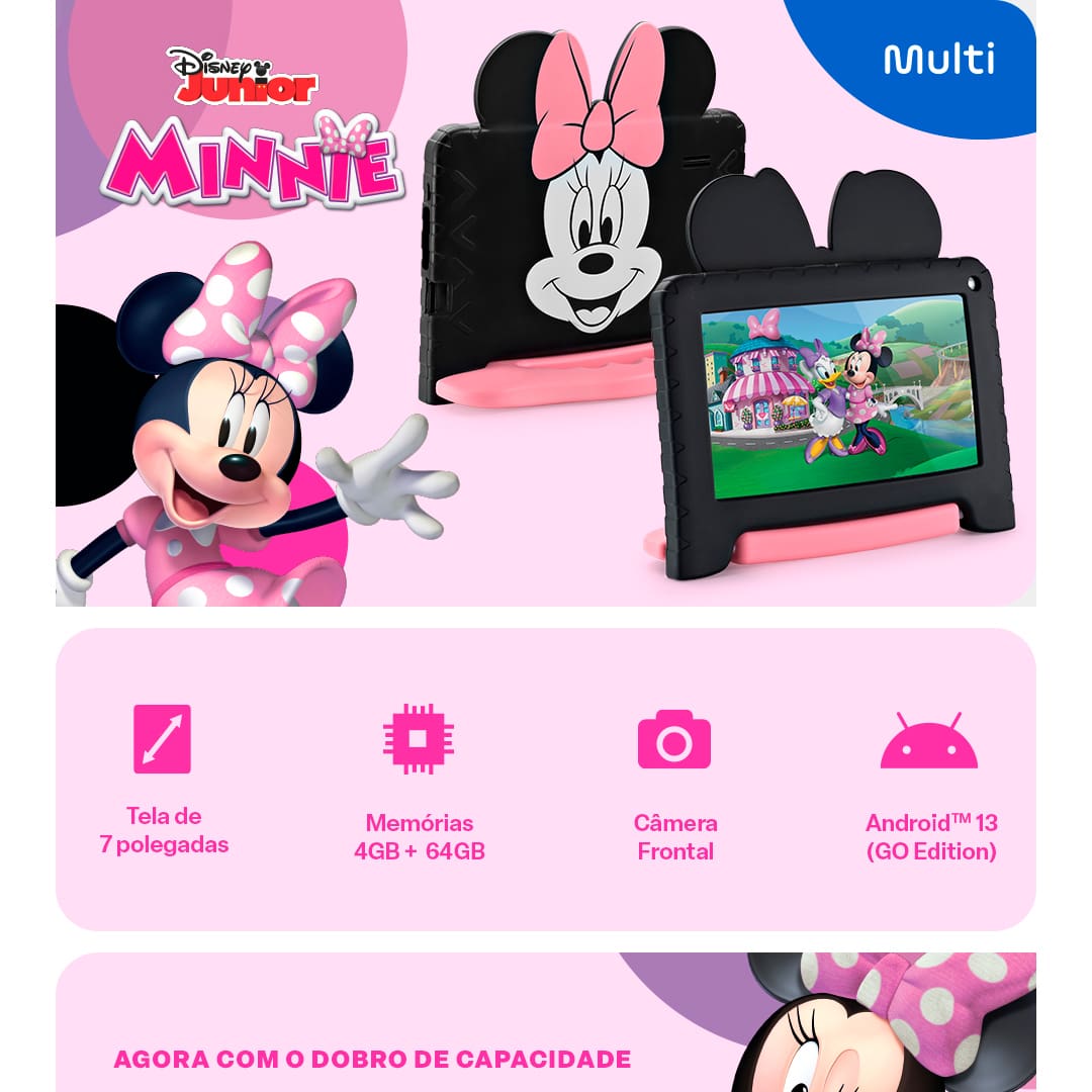 Tablet Infantil Multi Minnie NB414 com Wi-Fi, | Extra